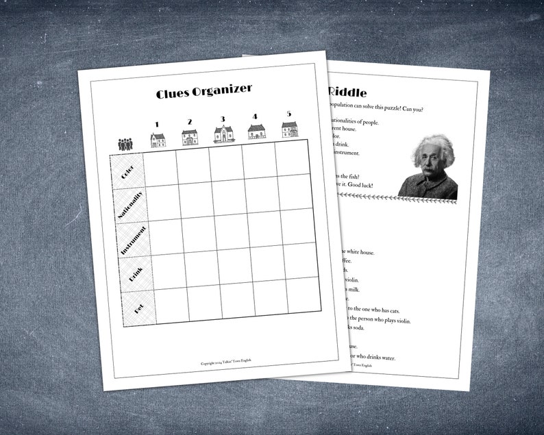 Einstein's Riddle Worksheets for ESL, Gifted, IEP, Sub Plans and Team ...
