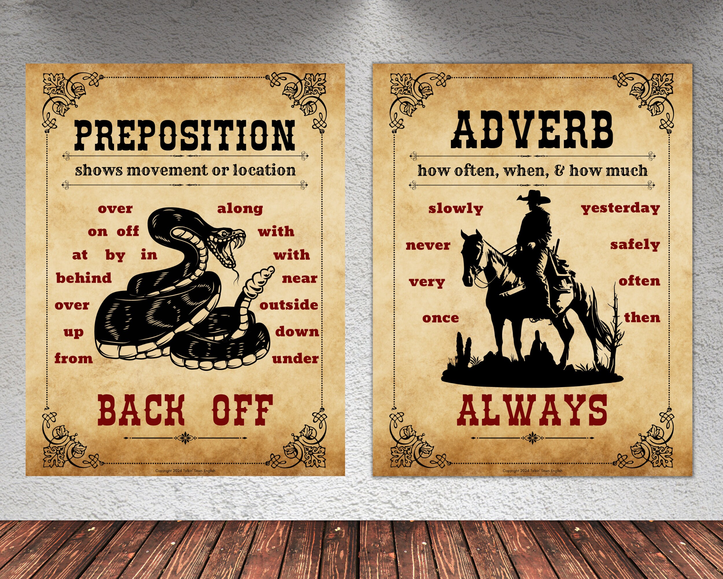 Western Parts of Speech Posters: ESL Grammar Charts (digital Download ...