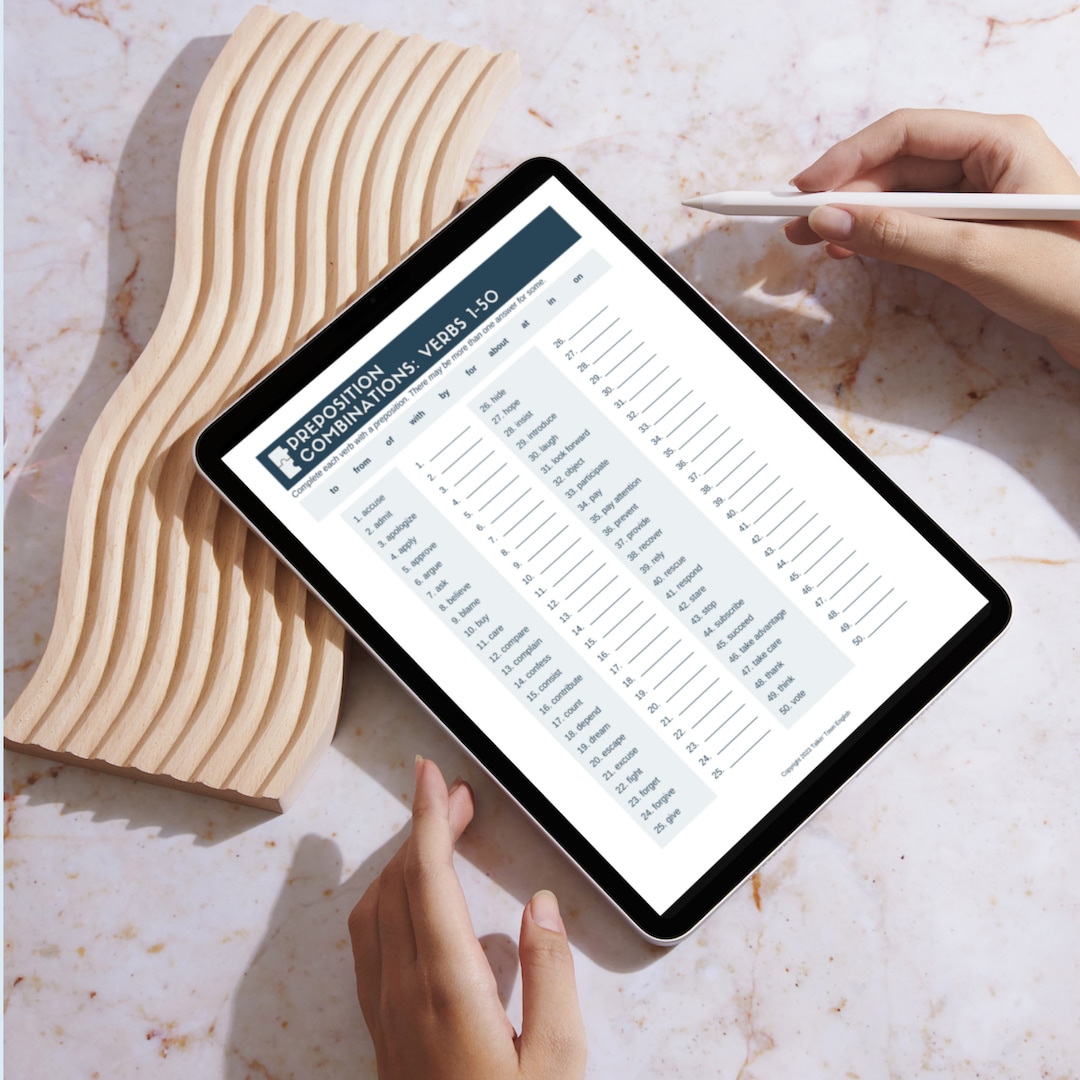 Dependent Prepositions List and Printable Worksheet PDF Set for ESL/ELL ...