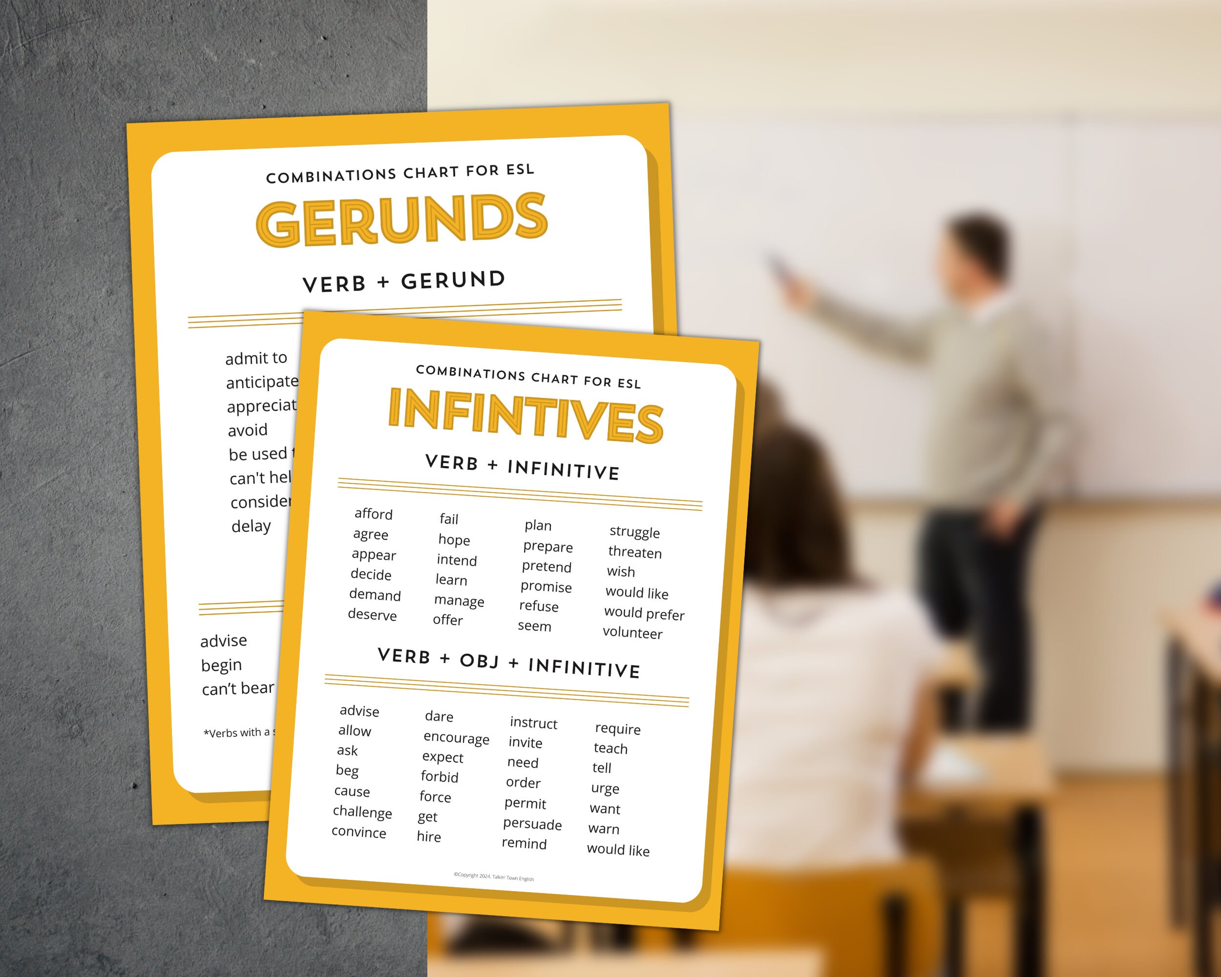 Gerund and Infinitive Anchor Charts PDF for ESL/ELL English Teaching ...