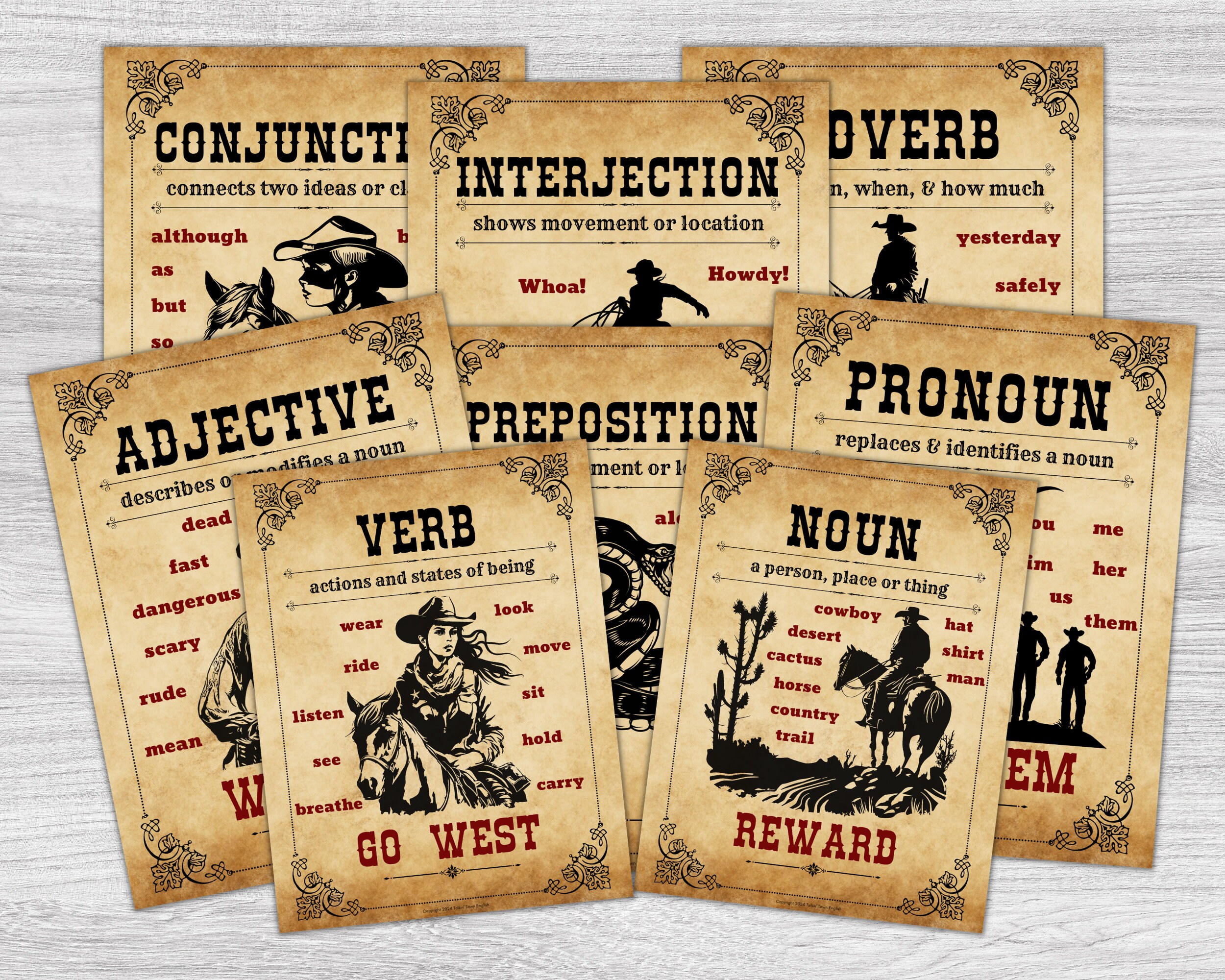 Western Parts of Speech Posters: ESL Grammar Charts (digital Download ...