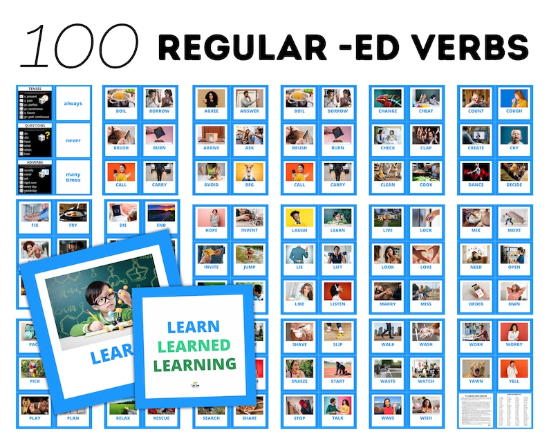 Regular Verbs Flashcards Printable Deck of 100 Photo Flashcards PDF ...