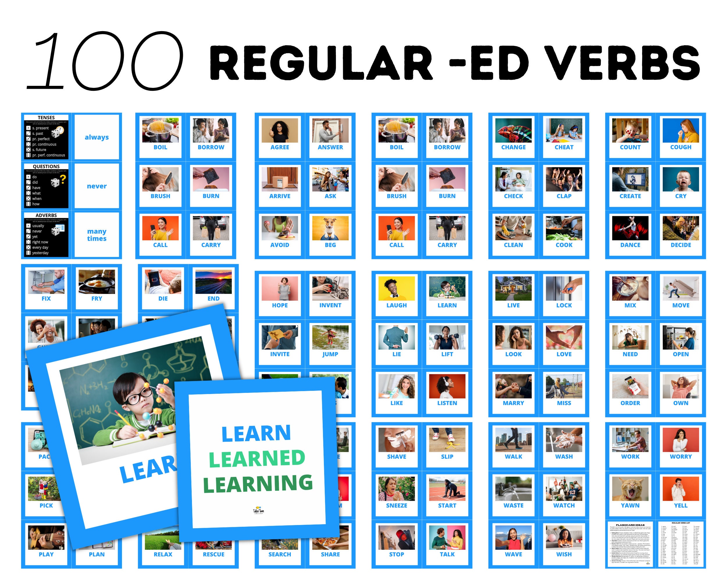 Tarjetas didácticas de verbos regulares Baraja imprimible de 100 ...