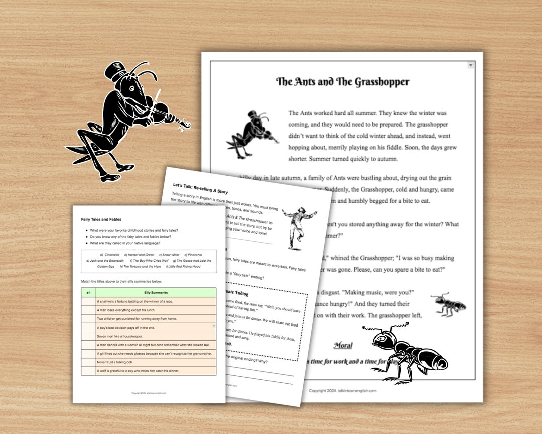 Aesop's Fables: the Ants and the Grasshopper ESL Text, Role Play, and ...