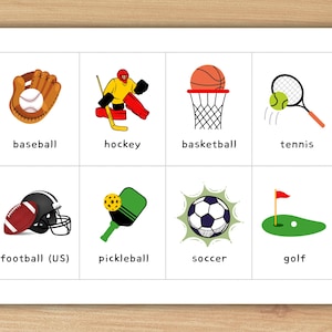 Sports Flashcards Vocabulary Cards 32 Sports & Sports Equipment for ESL ...