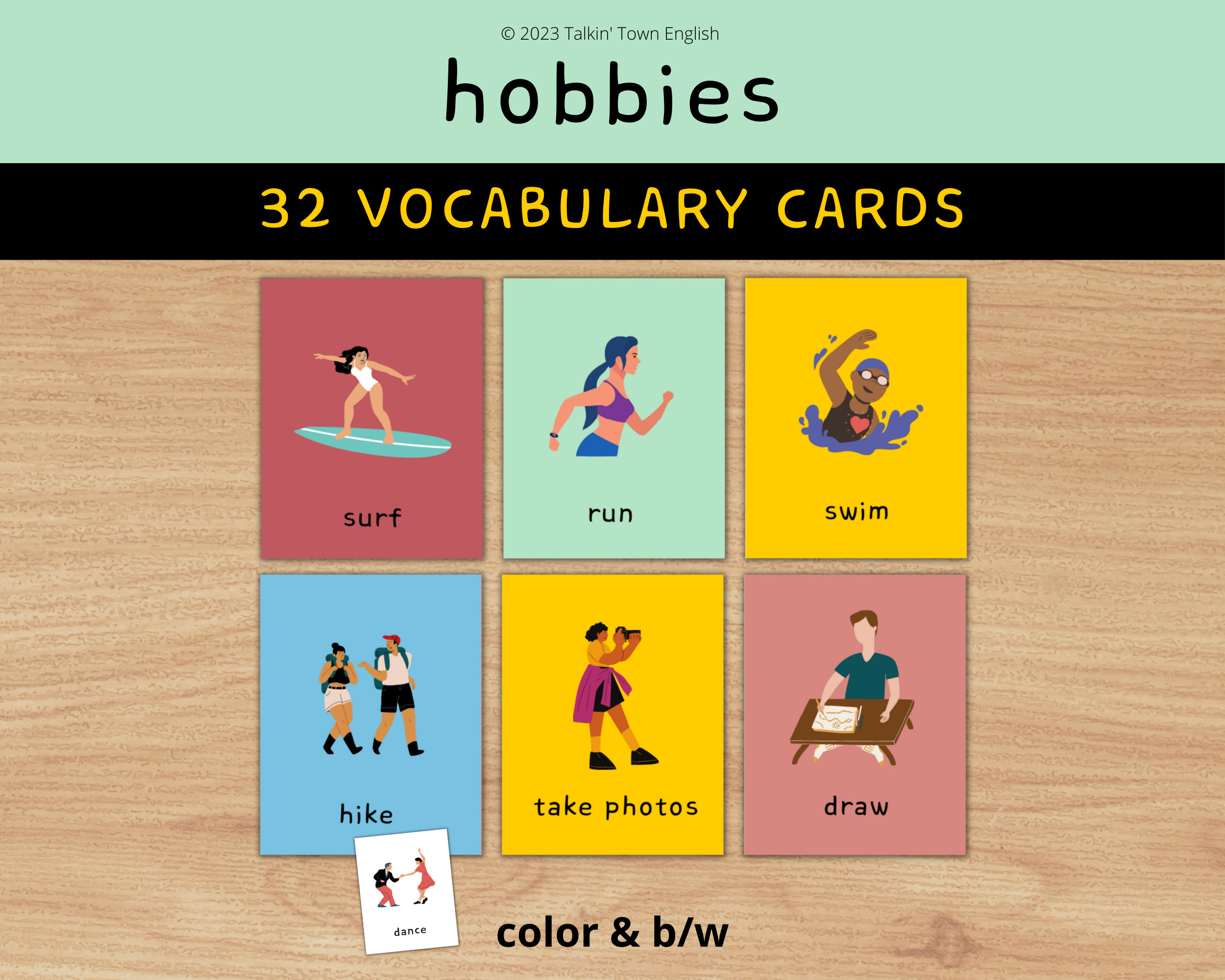 Hobbies Vocabulary Cards for ESL Games, Memory, Charades, and ...