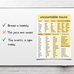 List of Common Uncountable Nouns + Expressions of Quantity Posters ...