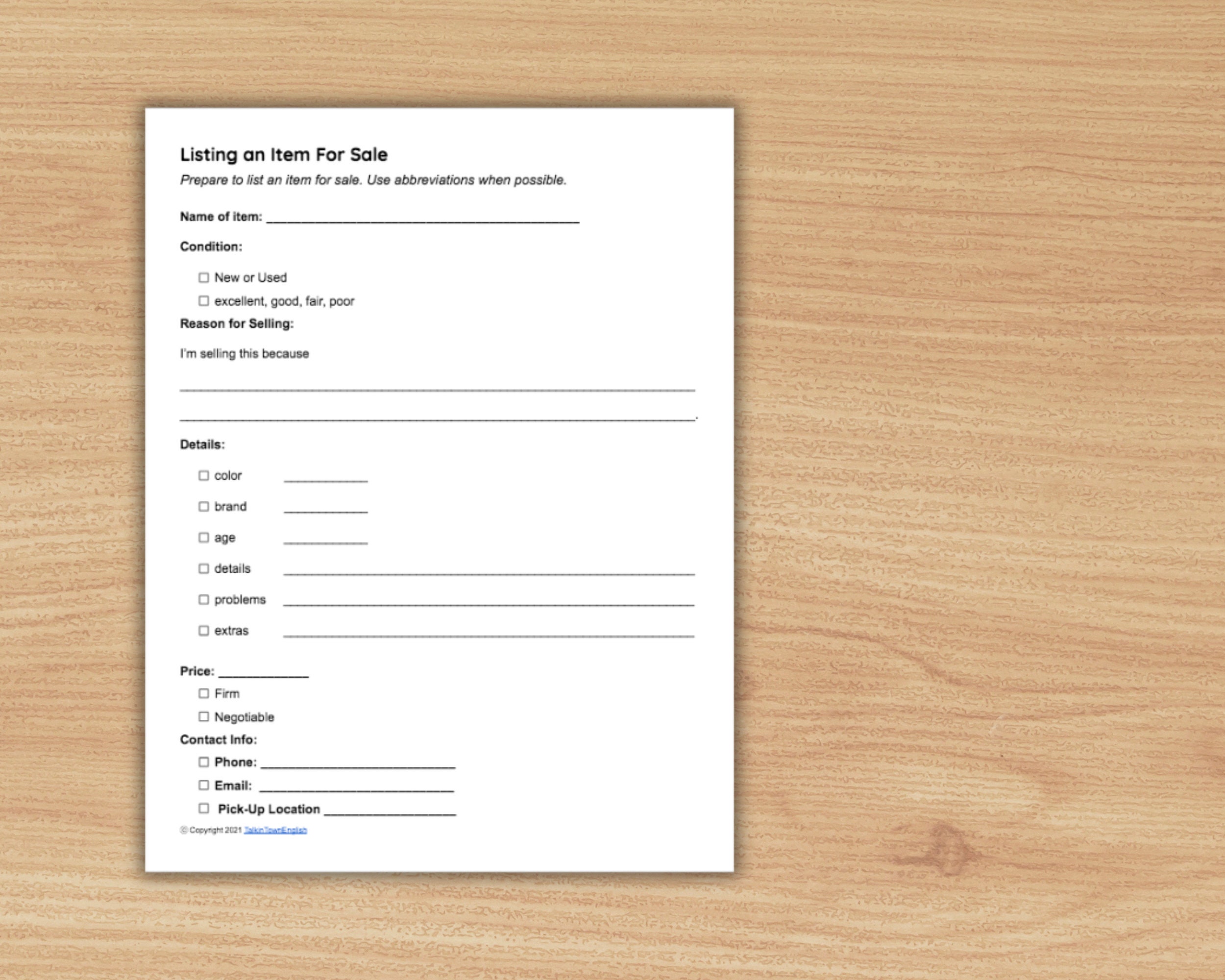 Buying and Selling ESL Lesson Plan: Listing Items for Sale, Classified ...