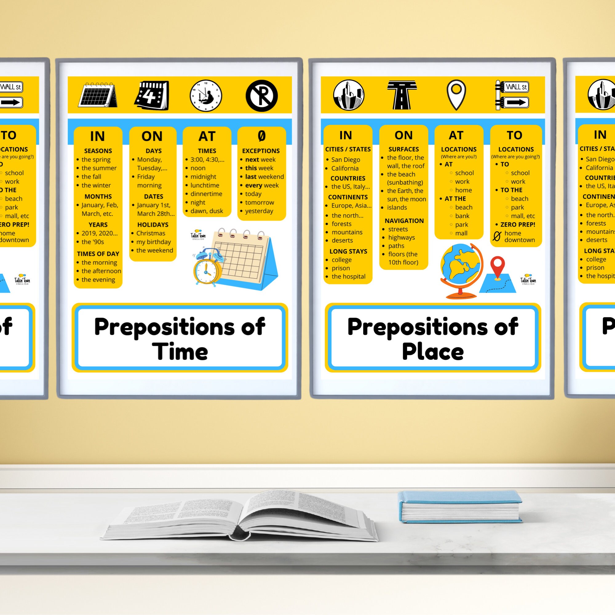 Prepositions Posters and Worksheets for In, On, At: Set of Pdfs for ESL ...