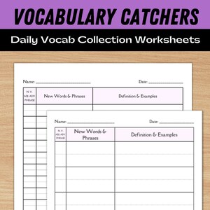 Vocabulary Collection Worksheets and Organizer Template: Set of Pdfs ...