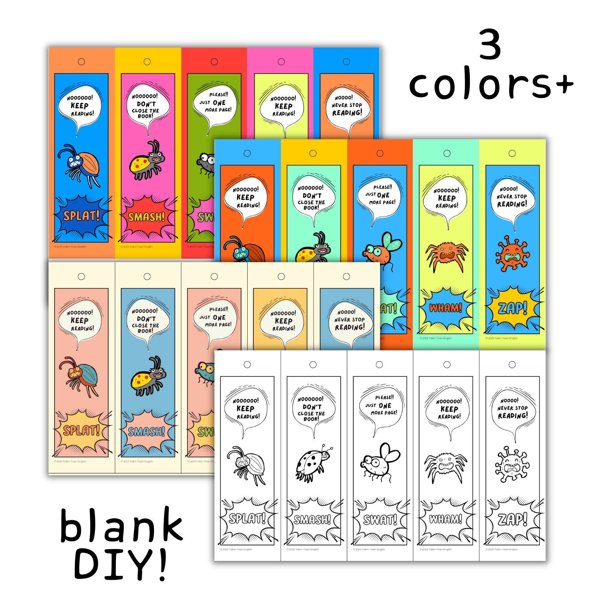 Bugmarks Kids Coloring Bookmarks: 5 Funny Designs in 3 Colors With ...