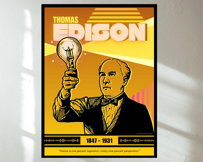 Thomas Edison Portrait, Printable Poster, Digital Download, High School ...