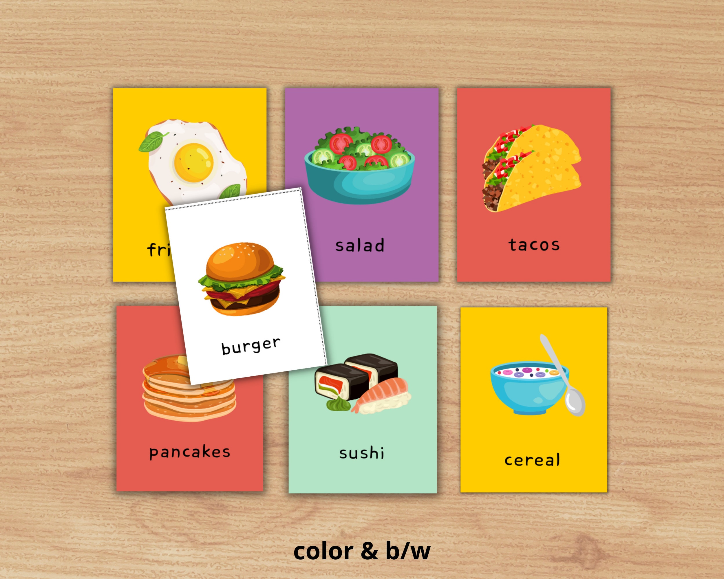 Printable Food Flashcards Vocabulary Cards for ESL Games, Memory ...