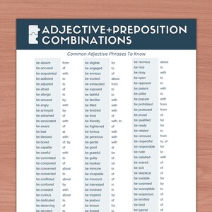Dependent Prepositions List and Printable Worksheet PDF Set for ESL/ELL ...