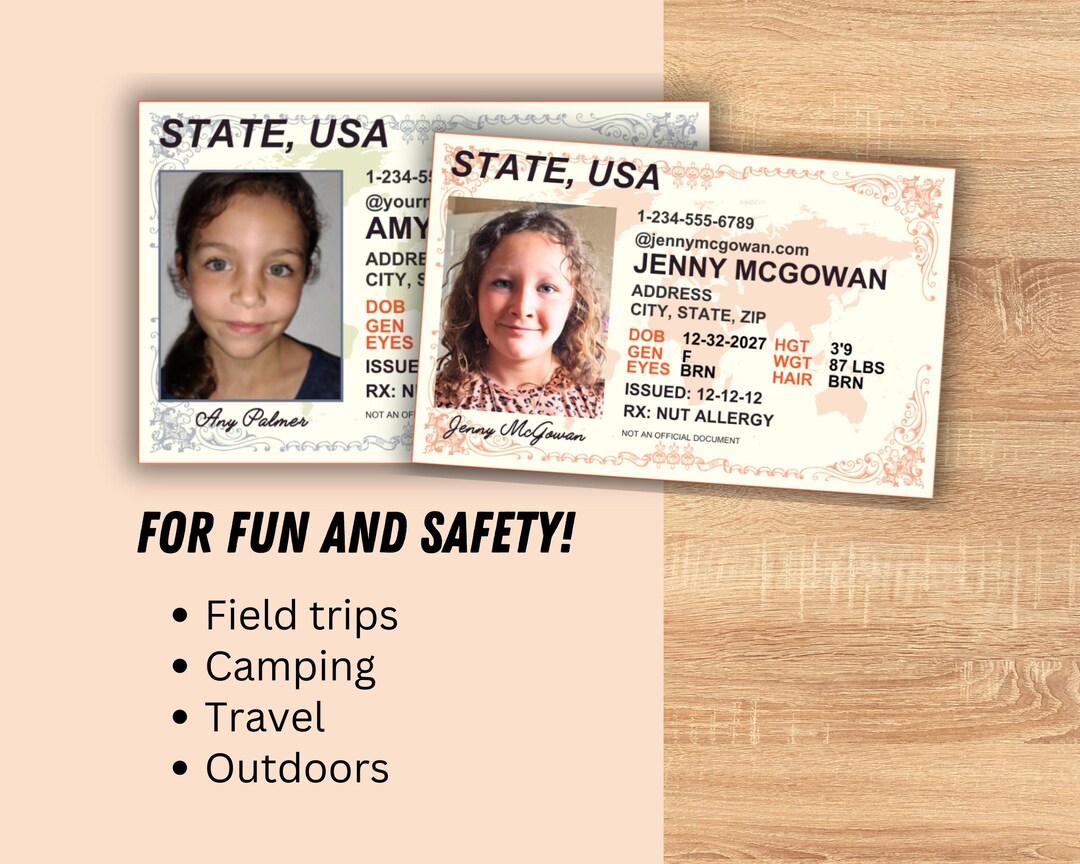 Child ID Card Set of Four (4) Laminated Custom Identification Cards for ...