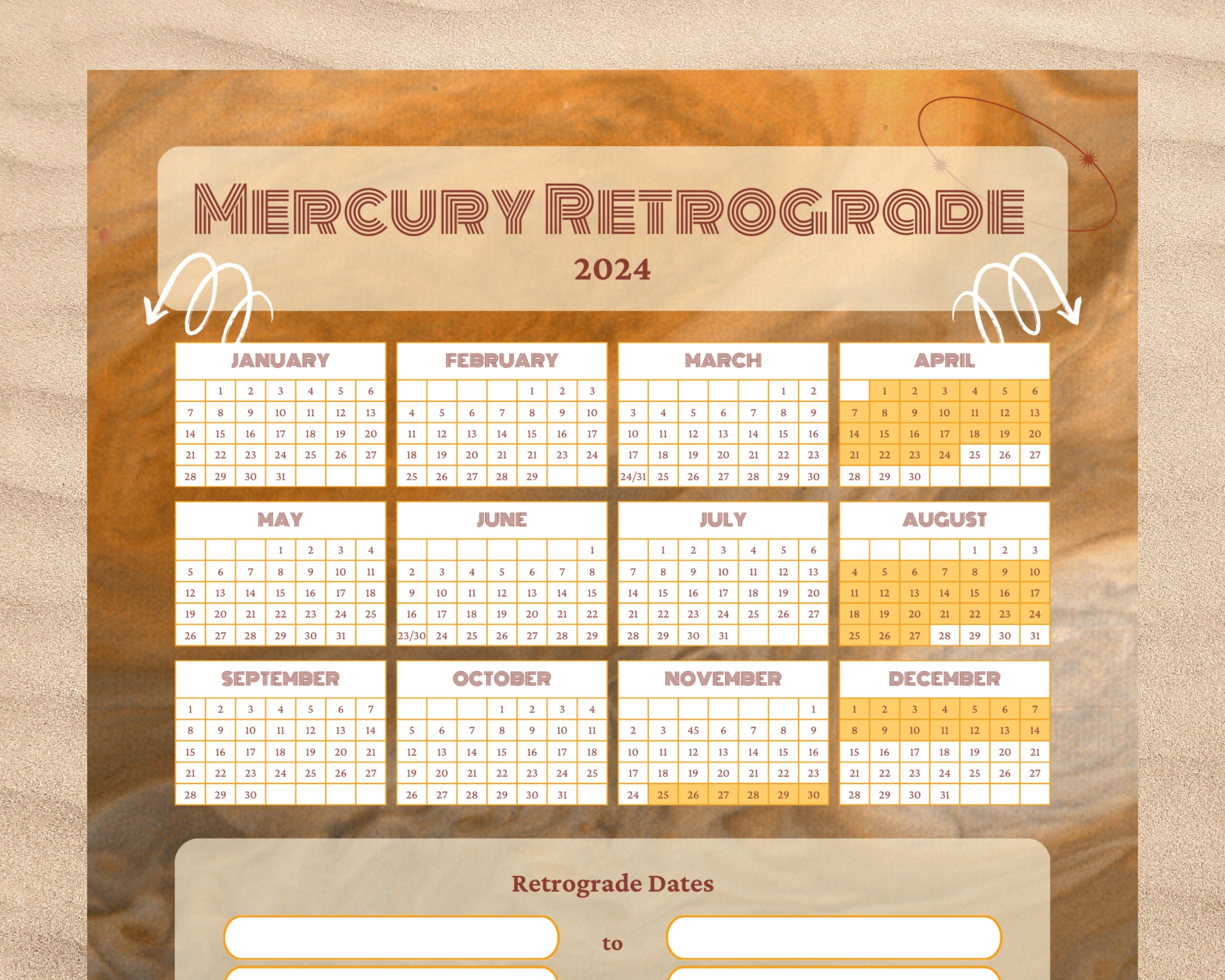 Mercury Retrograde Un-planner Calendar and Checklists, Astrology ...