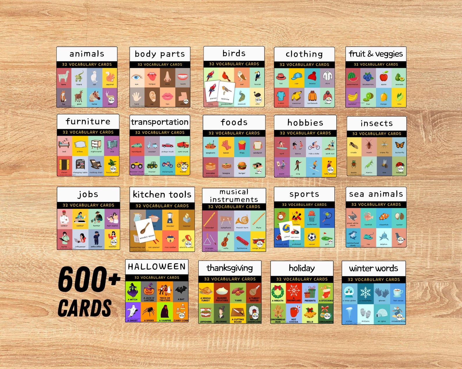 600+ Printable Vocabulary Flashcards Cards by Topic for Classroom Games ...