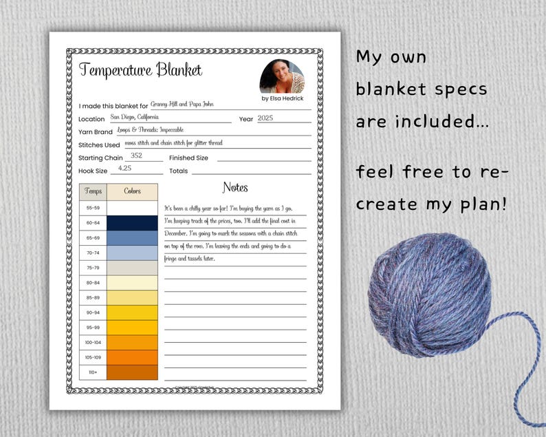 Crochet Temperature Blanket Template: Daily Tracker, Color Scheme ...