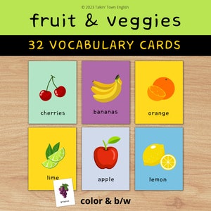 Printable Fruit and Vegetable Vocabulary Flashcards PDF, Picture Cards ...