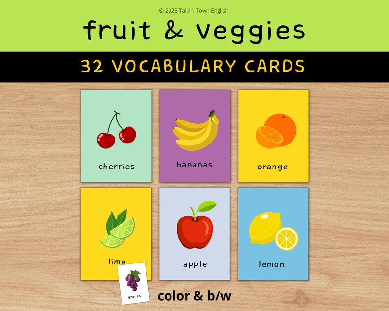 Printable Fruit and Vegetable Vocabulary Flashcards PDF, Picture Cards ...