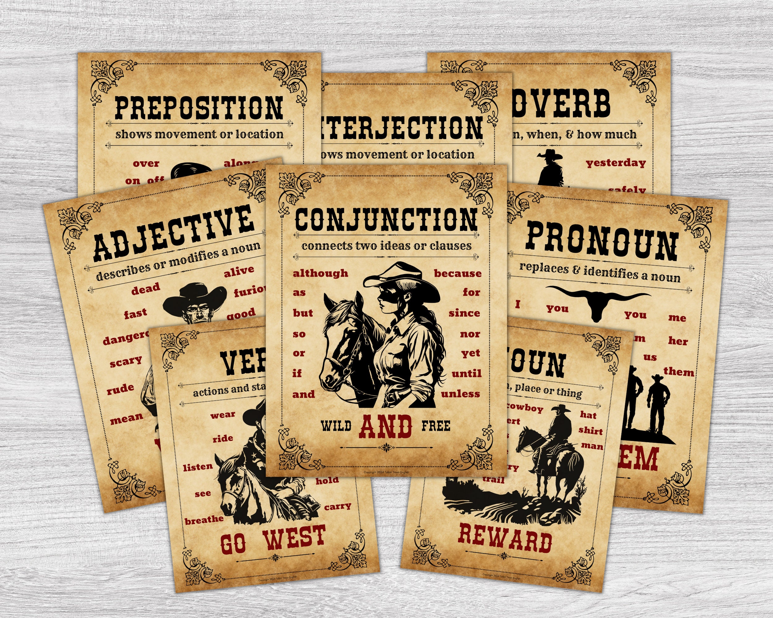 Western Parts of Speech Posters: ESL Grammar Charts (digital Download ...