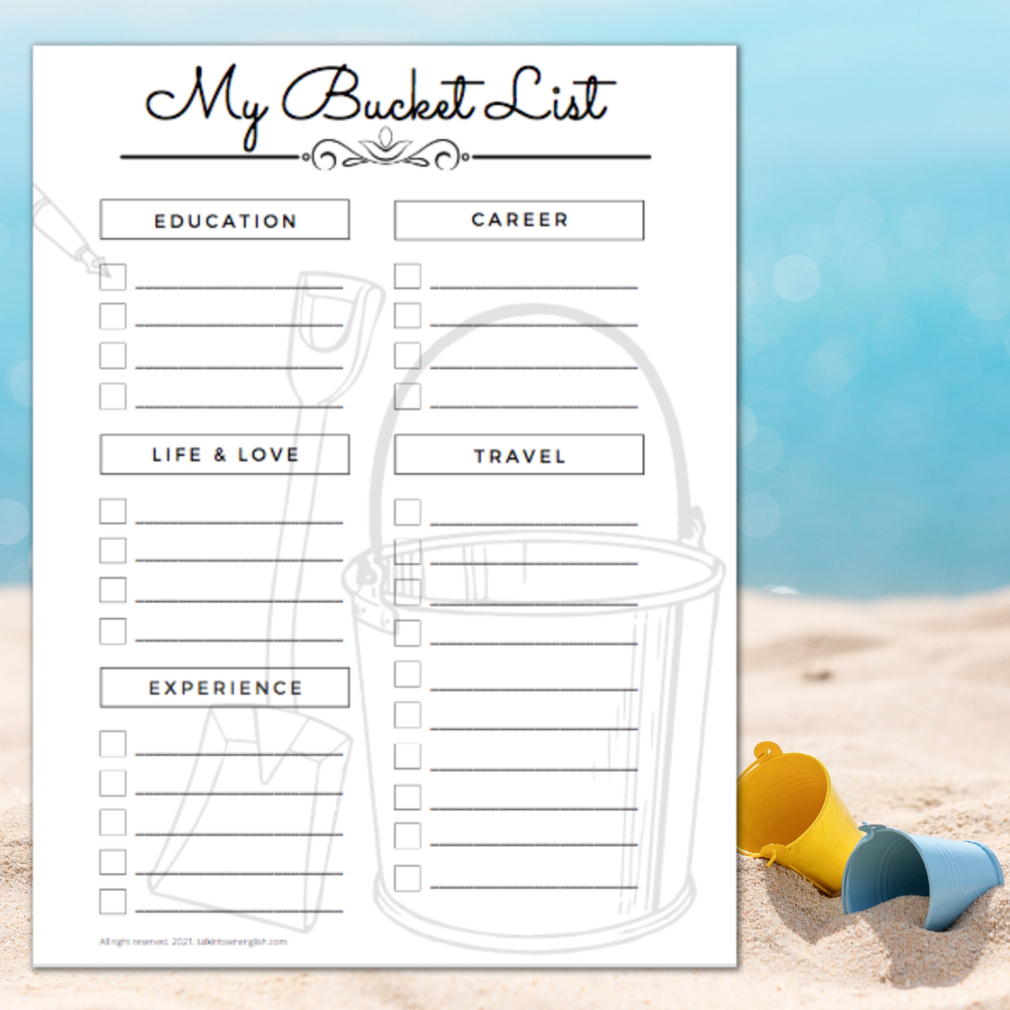 Bucket List Template With 100 Ideas Checklist and Idea Worksheet ...