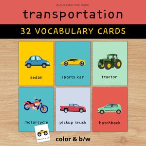 Transportation Flashcards: ESL Vocabulary Cards (printable PDF) - Etsy
