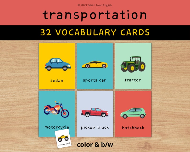Transportation Flashcards: ESL Vocabulary Cards (printable PDF) - Etsy
