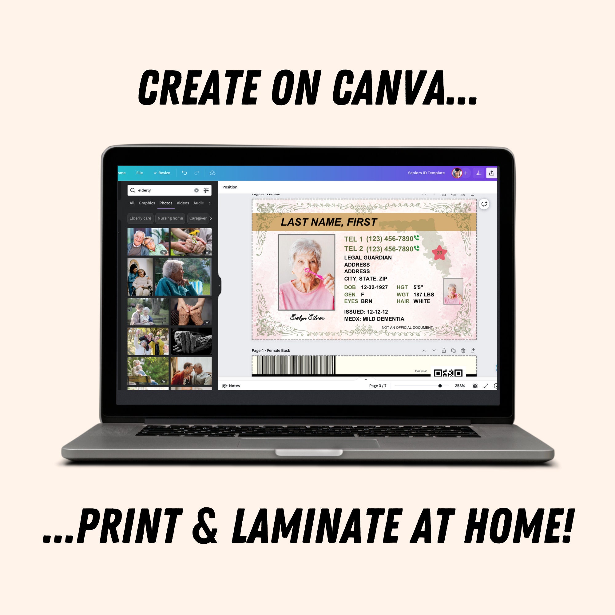 Senior ID Card Template: Customizable Identification (canva) - Etsy