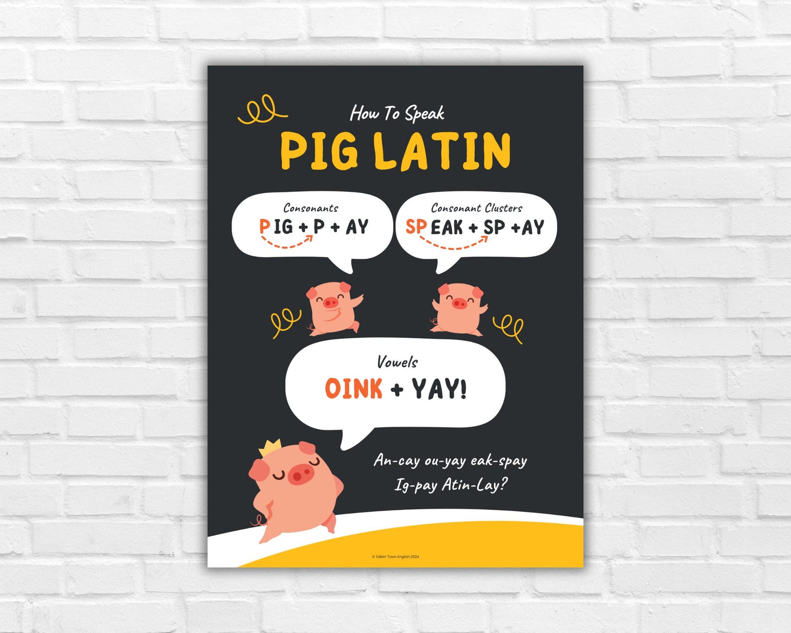 Pig Latin Poster, How to Speak Pig Latin Posters in Four Styles ...
