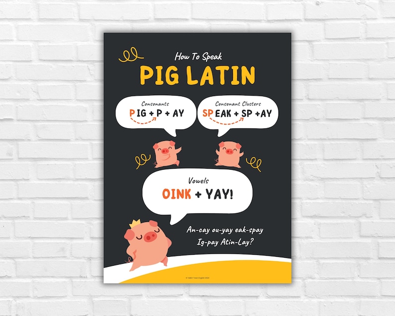 Pig Latin Poster, How to Speak Pig Latin Posters in Four Styles ...