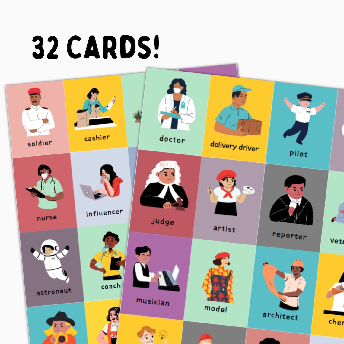 Job Flashcards Printable PDF, Vocabulary Cards for ESL Games, Memory ...