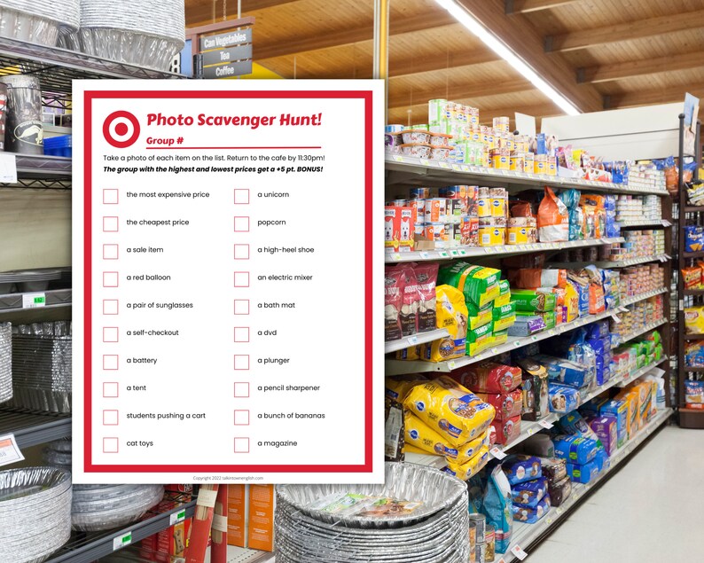 Photo Scavenger Hunt Templates for ESL, Shopping, Cultural Immersion ...