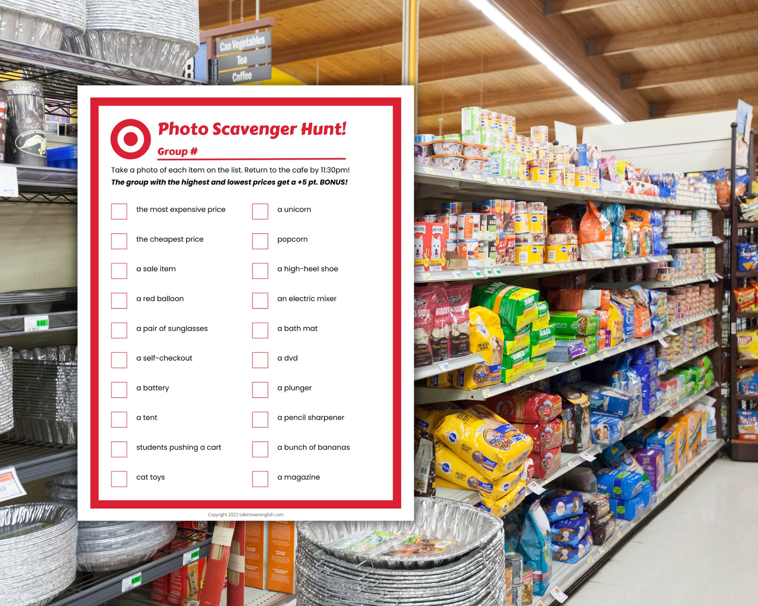 Photo Scavenger Hunt Templates for ESL, Shopping, Cultural Immersion ...