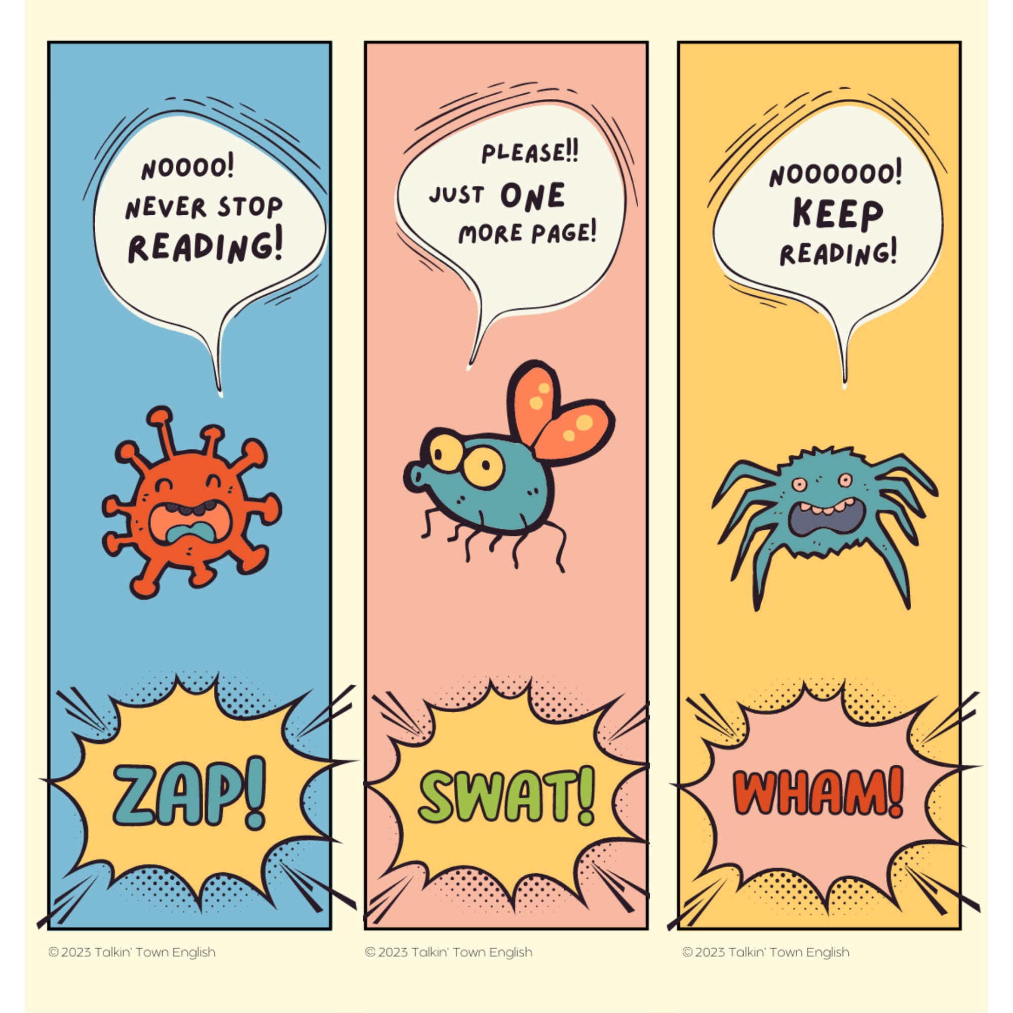 Bugmarks Kids Coloring Bookmarks: 5 Funny Designs in 3 Colors With ...