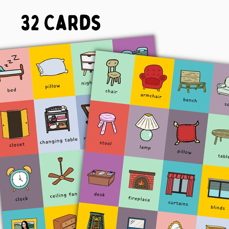 Furniture Flashcards ESL Games, Memory, Charades, and Conversation ...