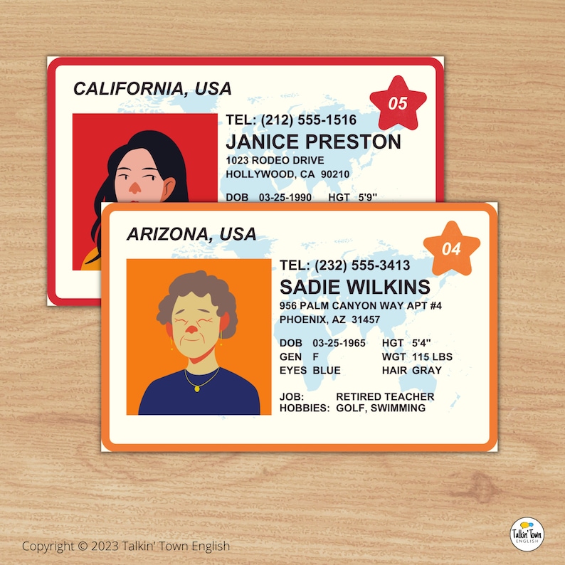 Printable Character ID Cards: Role Play & ESL (canva Template) - Etsy