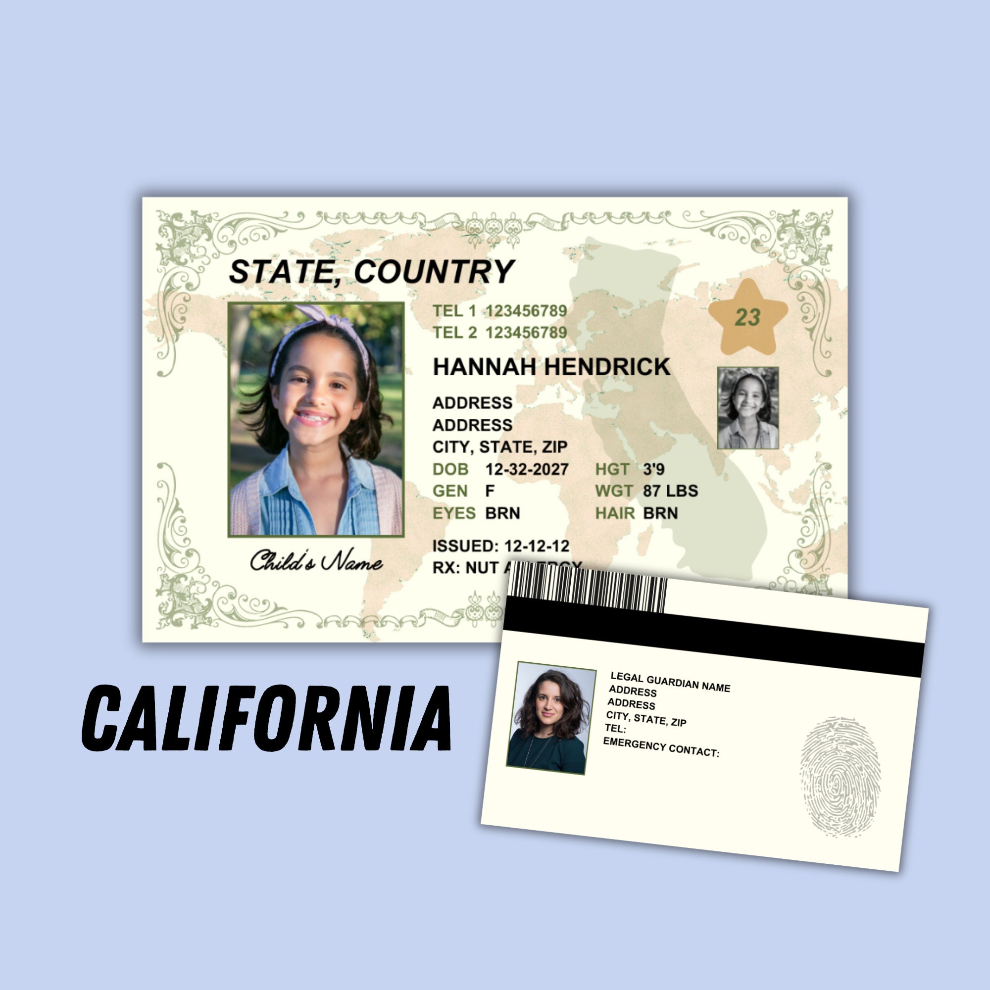 Child ID Card Template: Personalized Photo, DIY Printable (canva) - Etsy