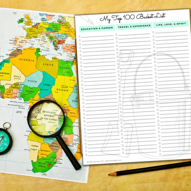 Bucket List Template With 100 Ideas Checklist and Idea Worksheet ...