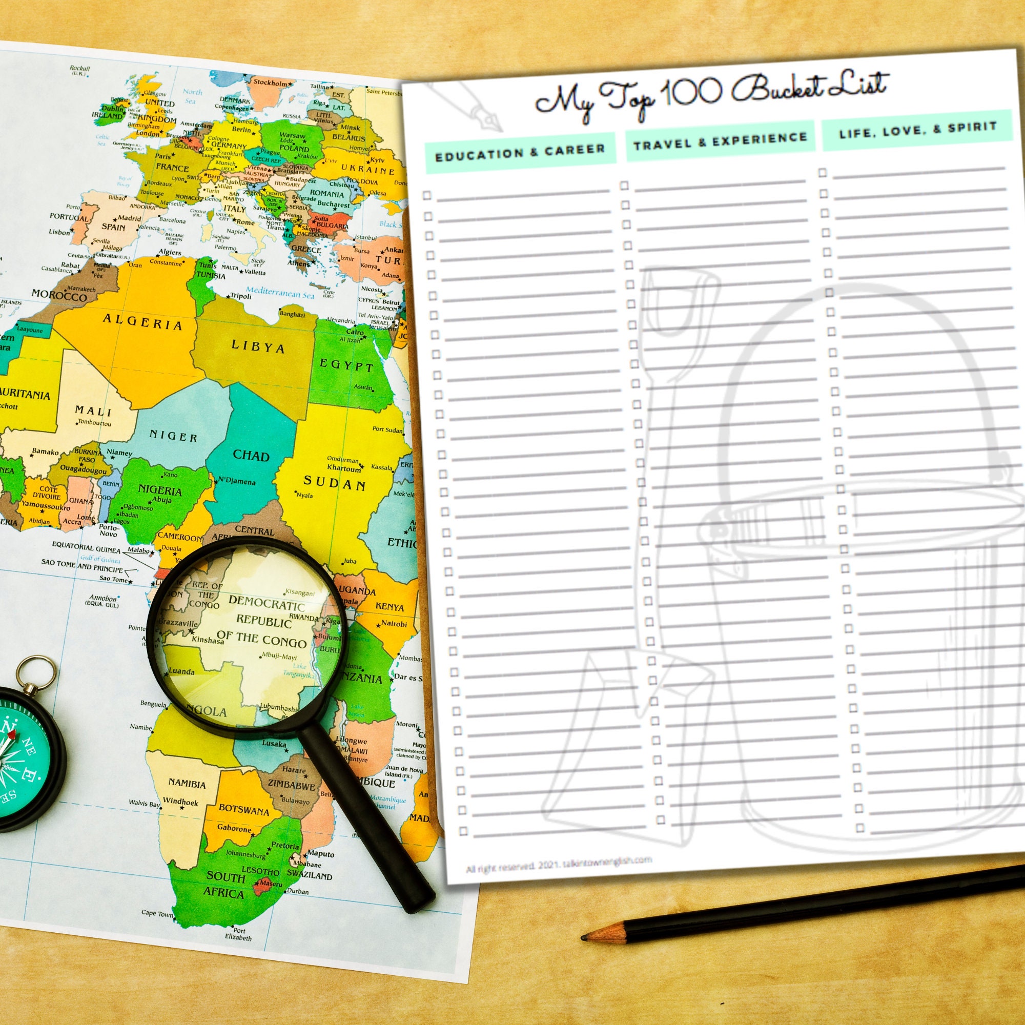 Bucket List Template With 100 Ideas Checklist and Idea Worksheet ...