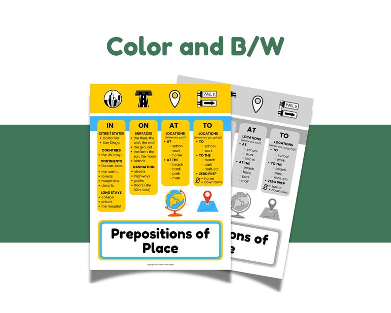 English Prepositions Posters & Worksheets: ESL Teaching Resource ...
