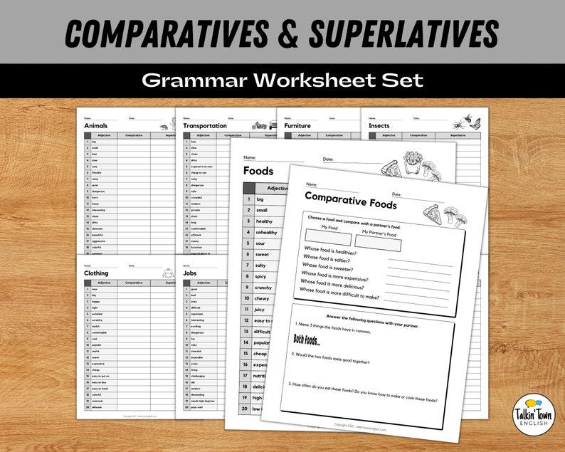 Comparative Worksheets and Superlative Worksheets Set of Printable Pdfs ...