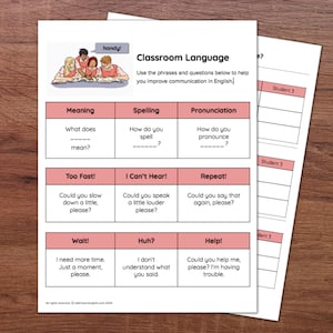 Classroom Language and Communication Phrases Activity Worksheets for ...