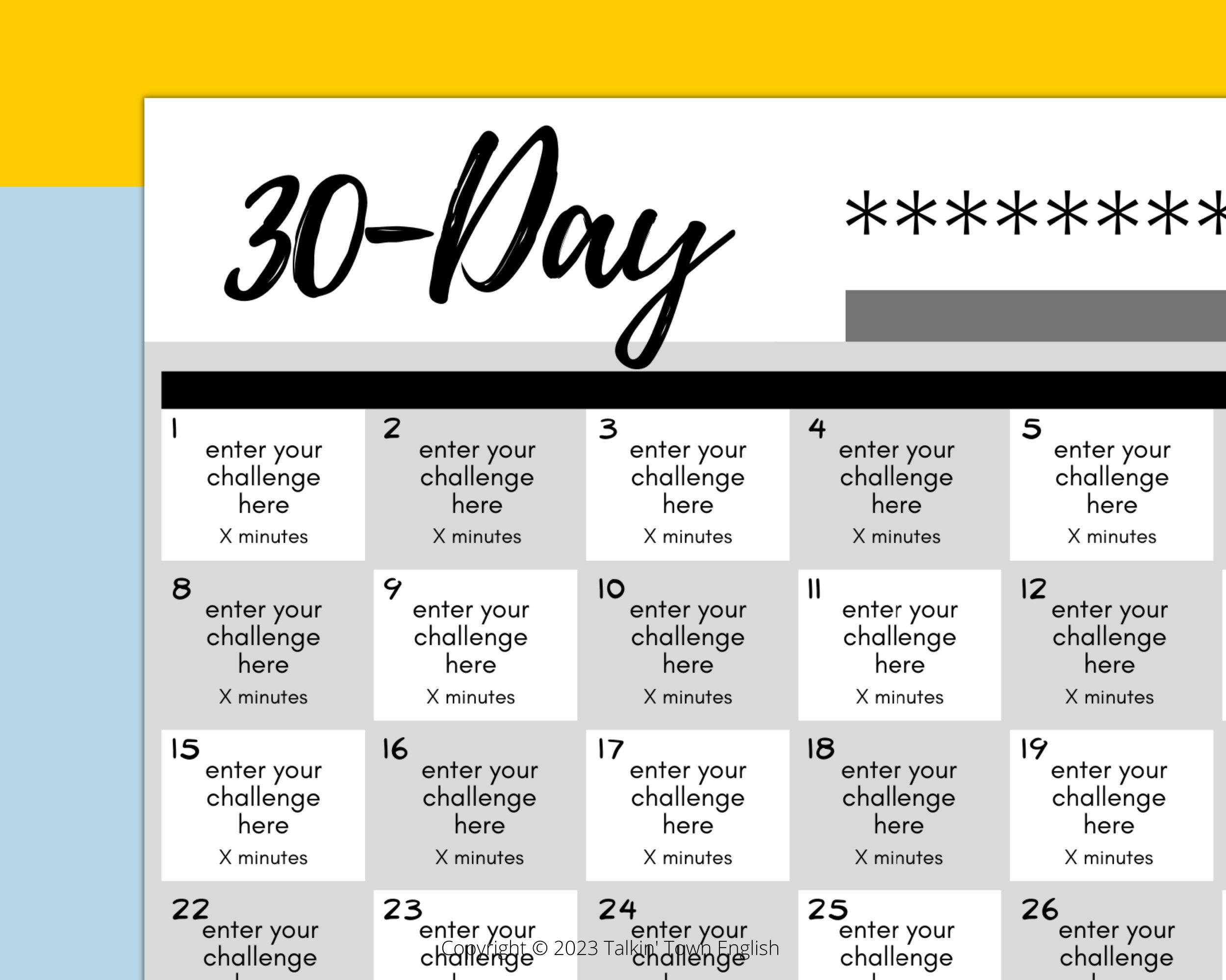 Editable 30 Day Challenge Template: Printable Canva PDF - Etsy