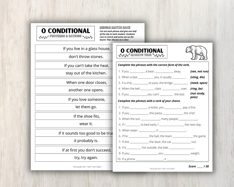 Conditionals 0-3 Worksheets and Conversation Cards PDF for English ...