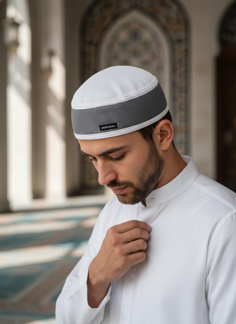 Mens Kufi Prayer Hat Muslim Hat Maheer Series White Gray - Etsy