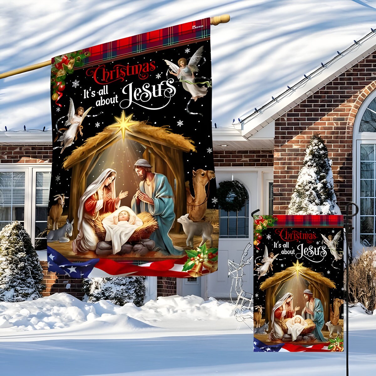 Christmas Its All About Jesus Flag, Nativity of Jesus Holy Family Flag ...