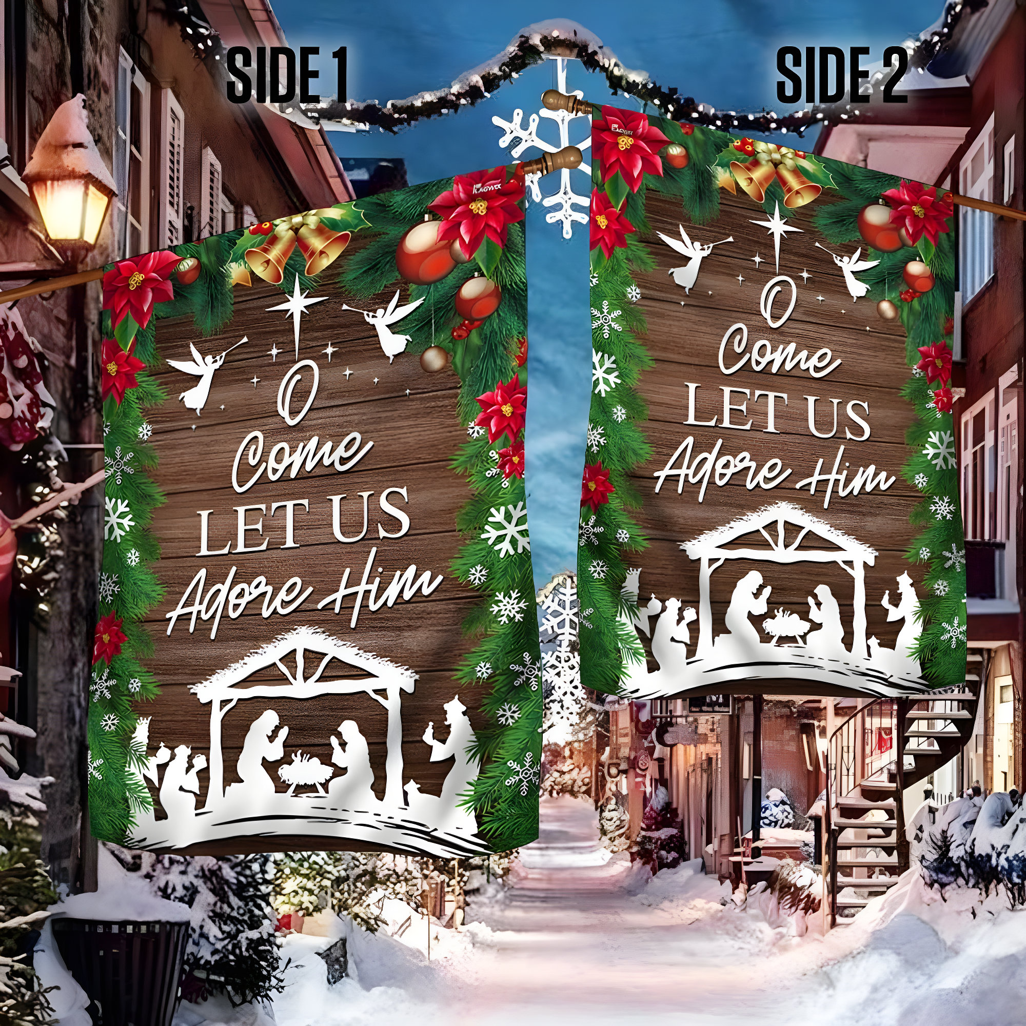 Nativity of Jesus Holy Night Christmas Flag, O Come Let us Adore Him ...