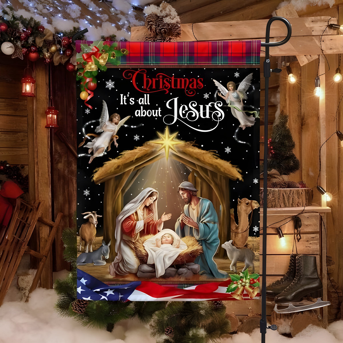 Christmas Its All About Jesus Flag, Nativity of Jesus Holy Family Flag ...