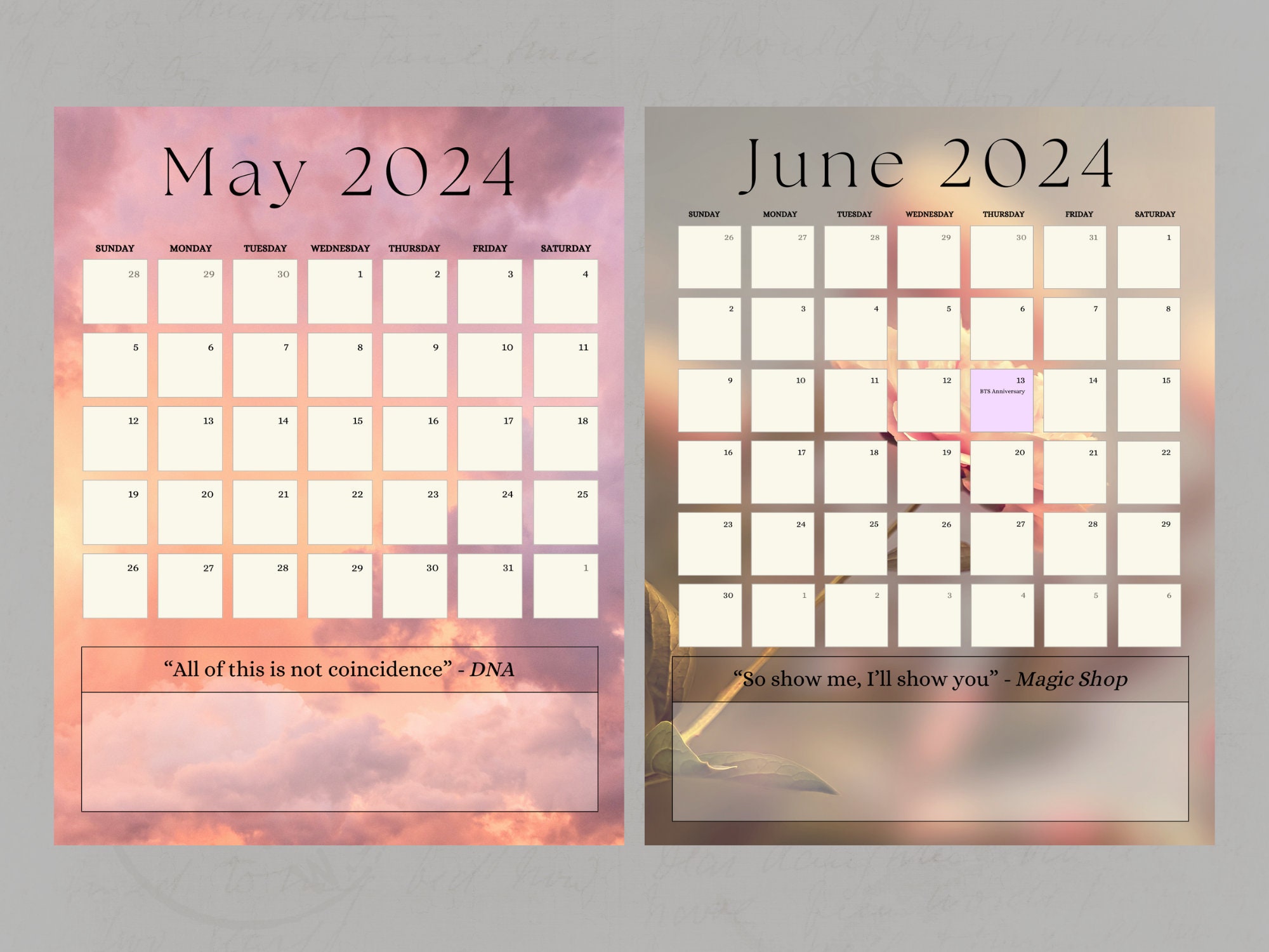 2024 BTS Digital Download Calendar Love Yourself Quotes Edition 12 ...